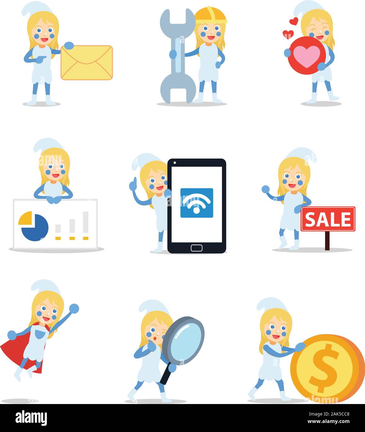 Set of character woman dressed funny blue dwarf costume Stock Vector ...