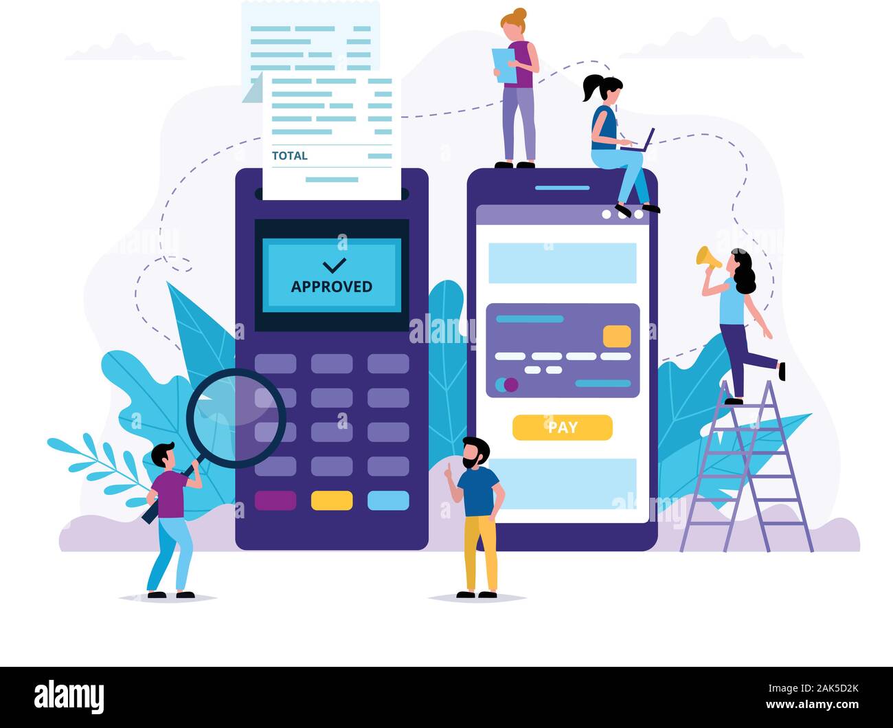 Mobile payment via smartphone. POS terminal and a smartphone ...