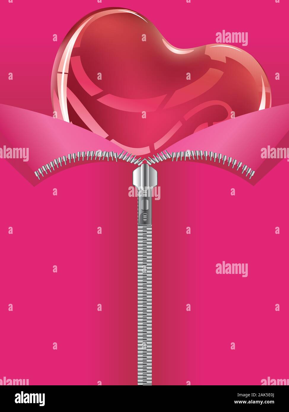 Zipper opening to reveal a soft glossy red heart Stock Vector Image ...