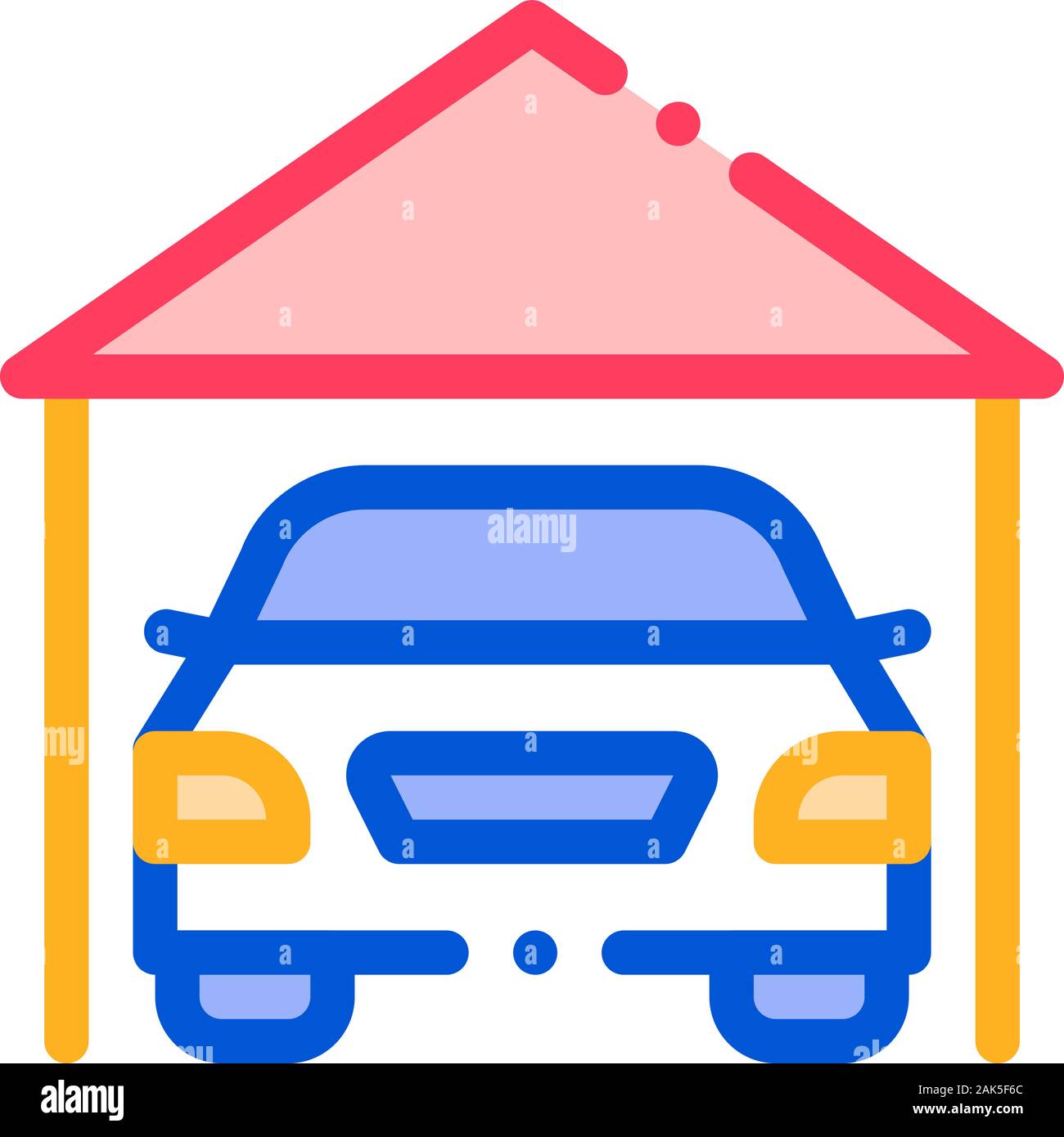 Garage Shed With Car Vehicle Vector Thin Line Icon Stock Vector Image ...