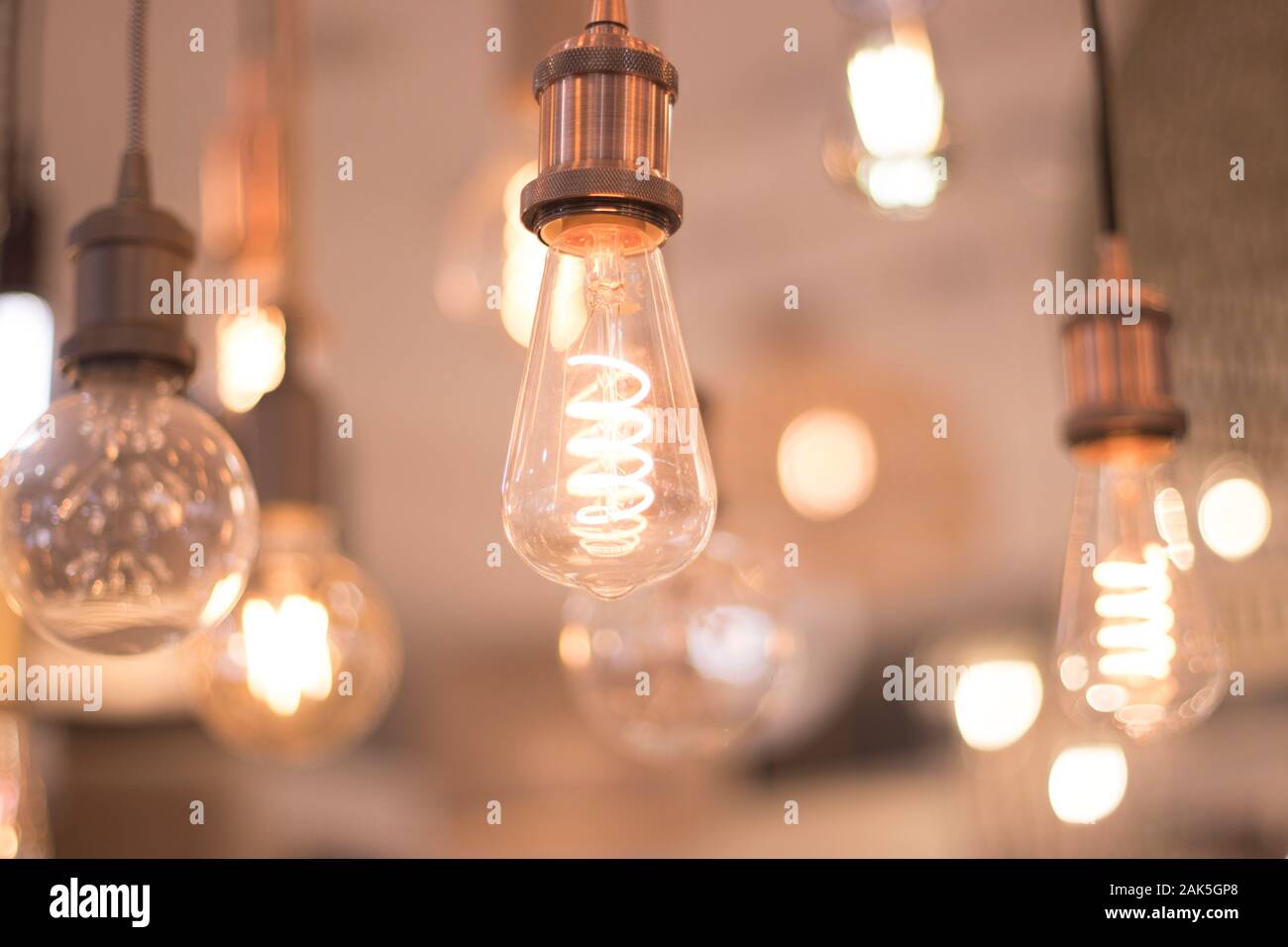 LED modern lights and bulbs on display in store lighting department ...