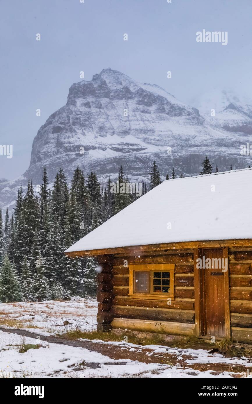 Elizabeth Parker Hut on a cold September day in the Lake O'Hara area of ...