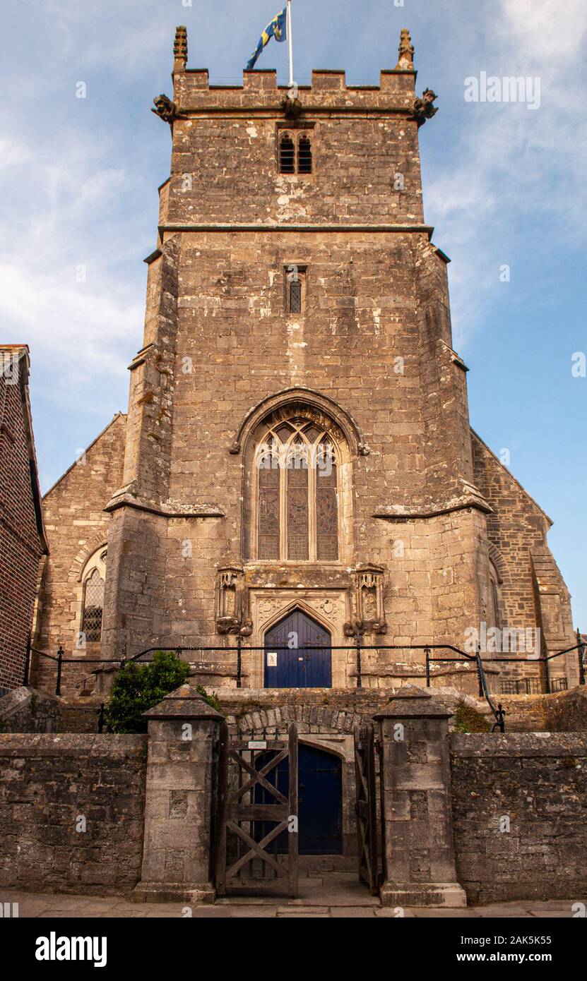 Corfe Castle, England, UK - July 30, 2011: Sun shines on the ...