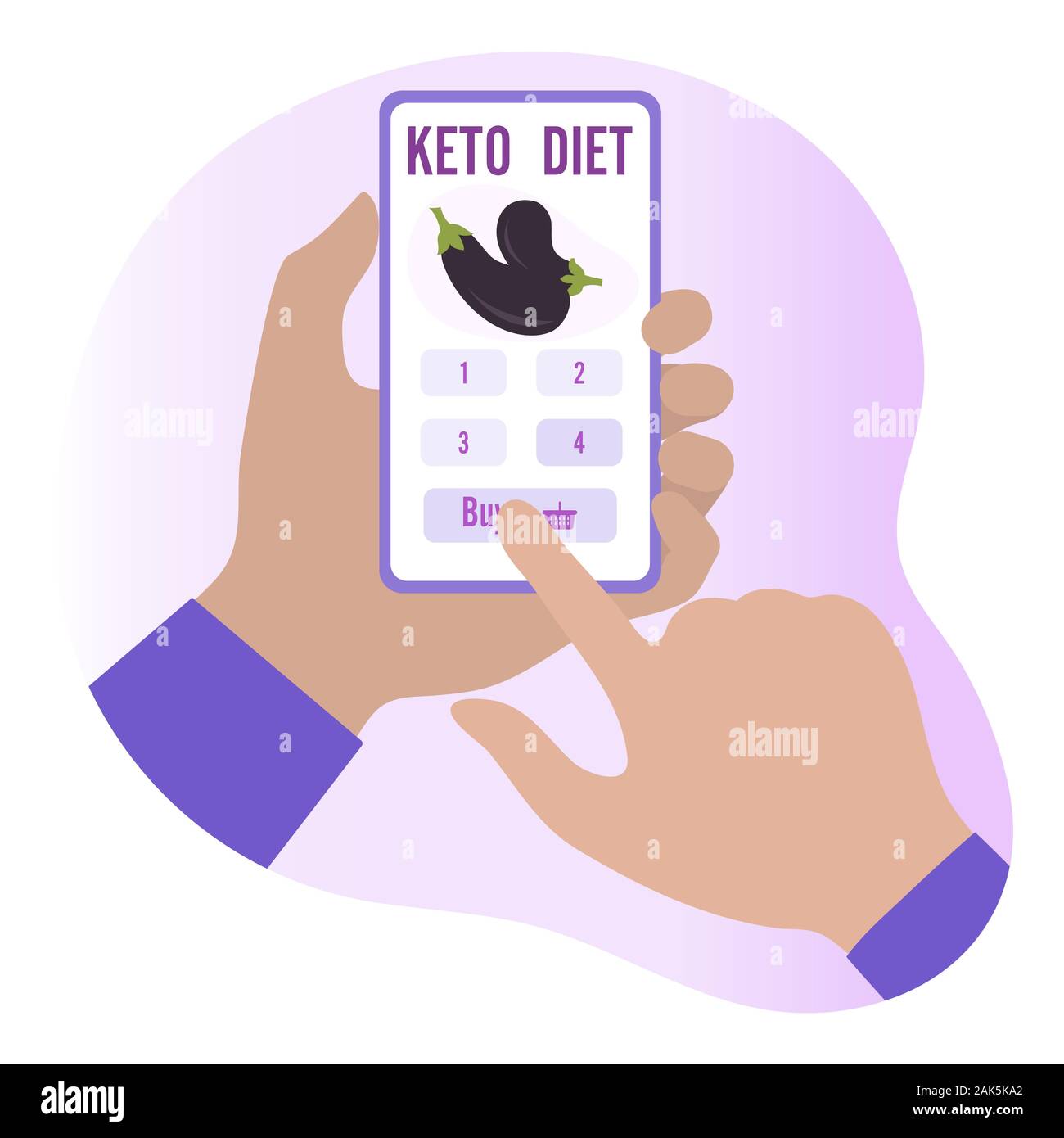 Vector illustration Hands holding phone, choice, purchase keto diet ...