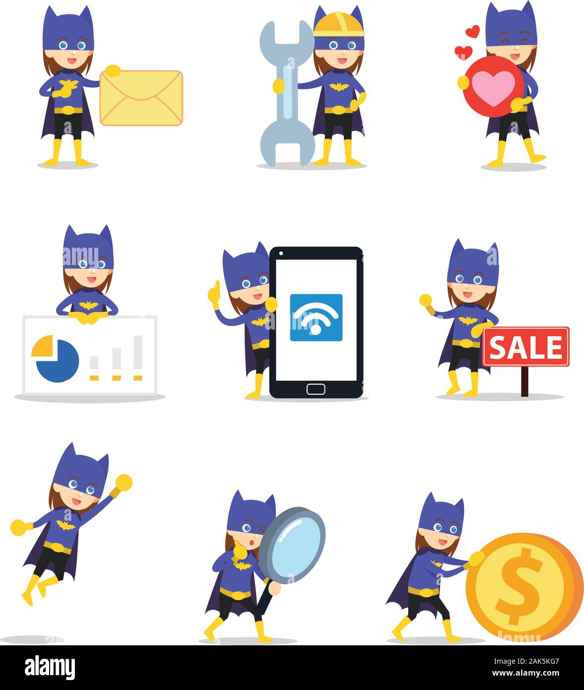 Set of character bat woman in Halloween comic Stock Vector Image & Art ...