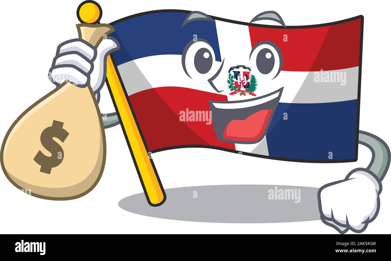 Happy rich flag dominican republic cartoon character with money bag ...