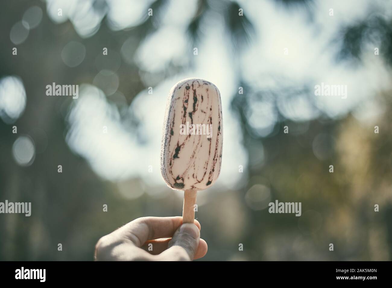 Hand holding popsicle on background Stock Photo - Alamy