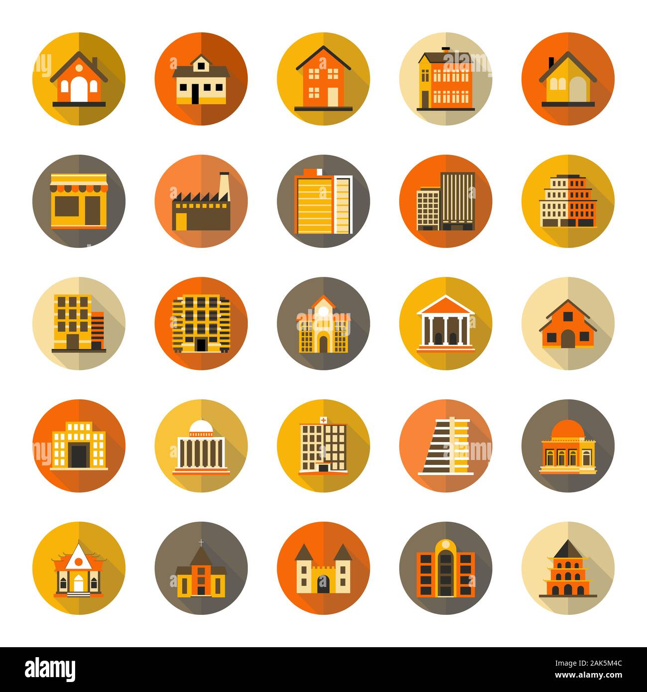 Buildings flat icon with long shadow, colourful flat design icon set ...
