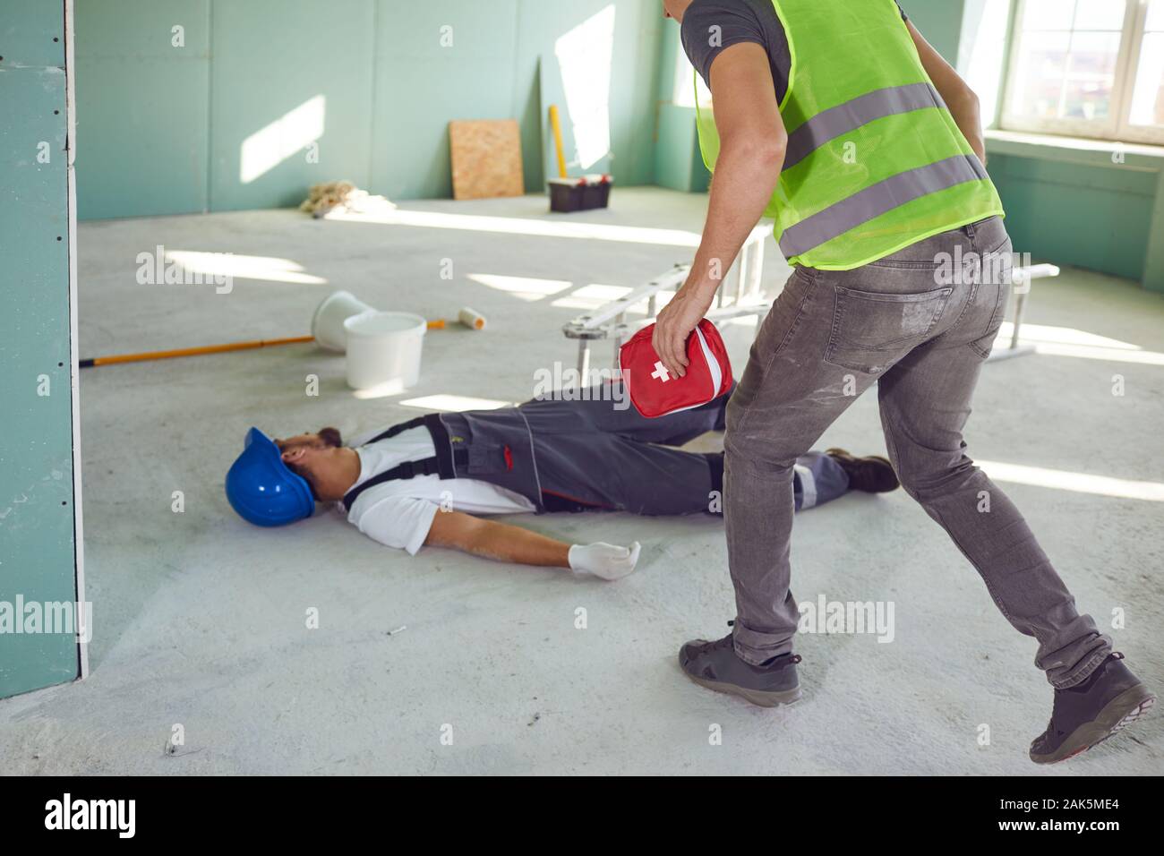 Construction worker accident with a construction worker. First aid for ...