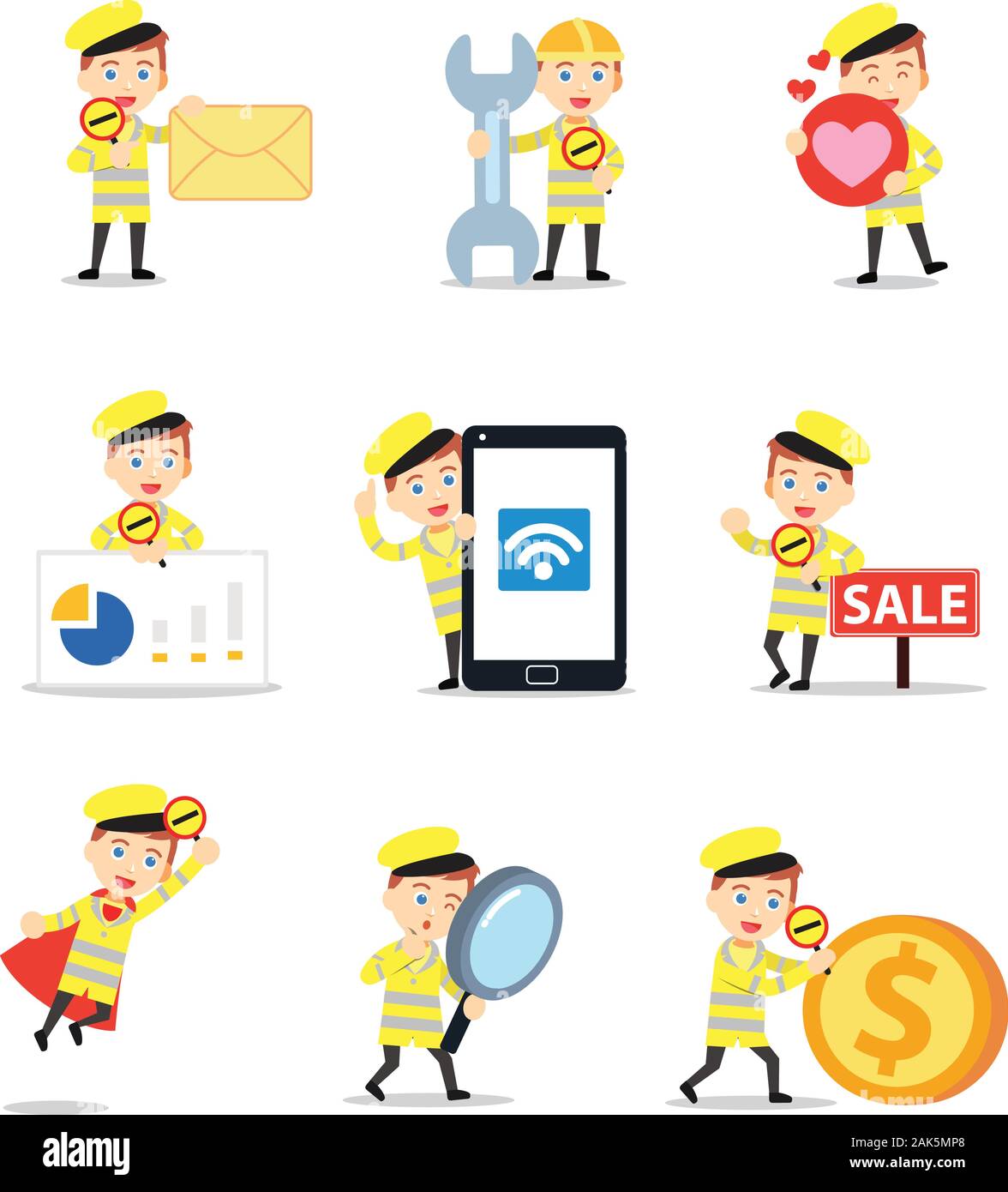 Set of character crossing guard man in keeping pedestrians safety Stock ...