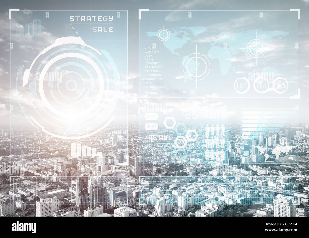 Stock market data on background of cityscape Stock Photo - Alamy