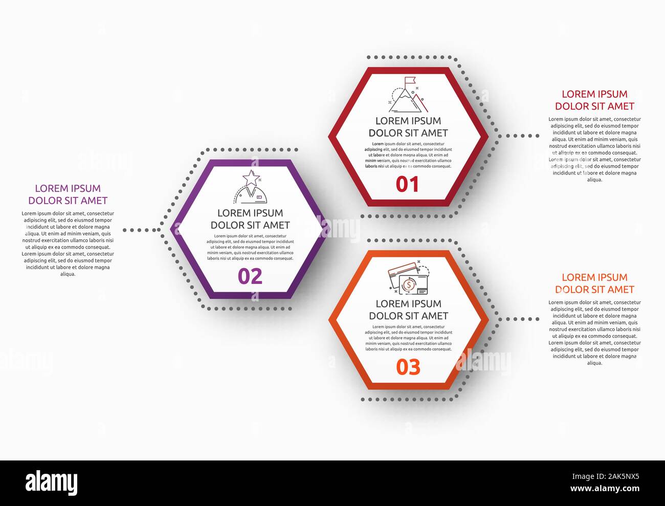 Vector infographic with 3 pentagons. Used for three diagrams, graph ...