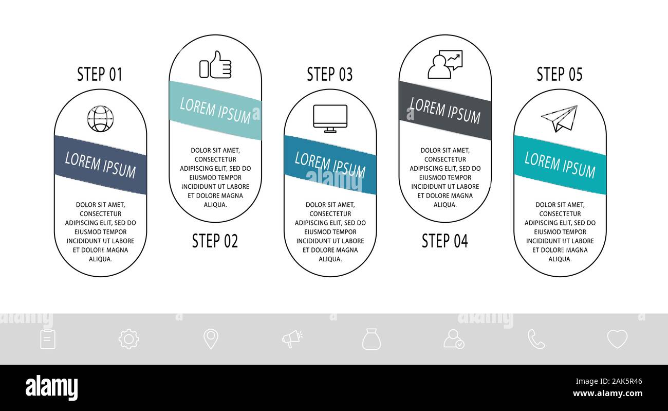 Vector infograph flat template. Shape with arrow for five diagrams, graph, flowchart, timeline ...