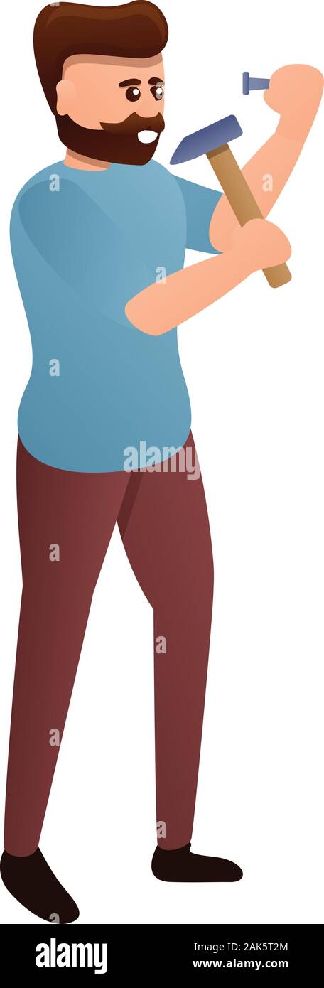 Man work with hammer icon. Cartoon of man work with hammer vector icon ...