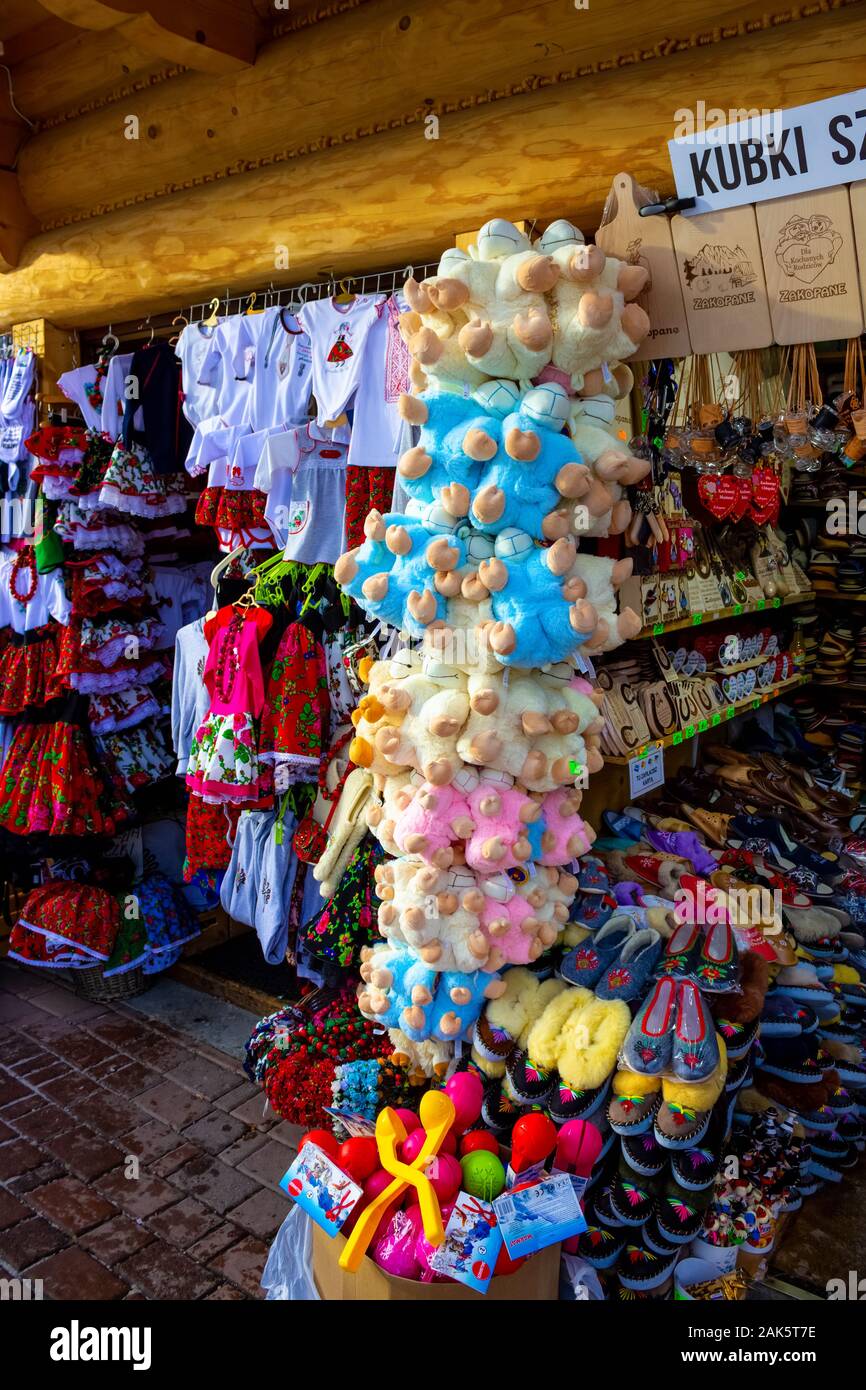 Zakopane, Poland - January 2, 2019: Zakopane town with small stalls ...