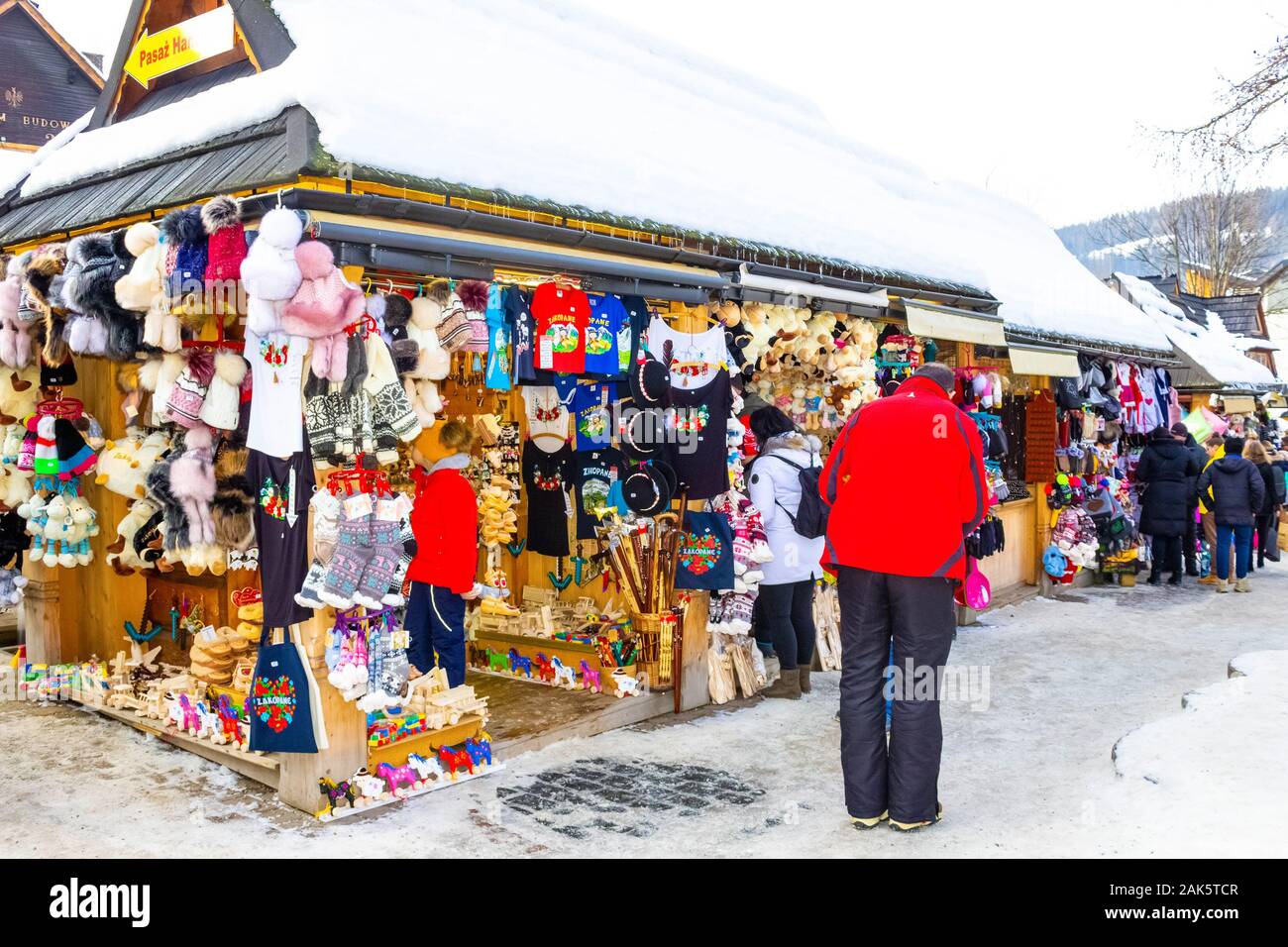 Zakopane, Poland - January 2, 2019: Zakopane town with small stalls ...