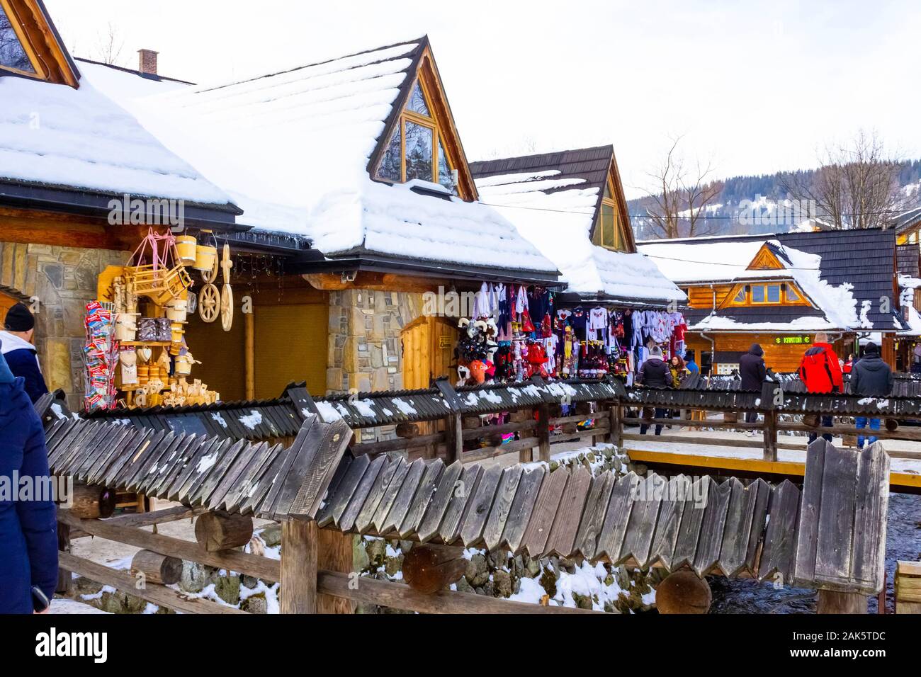 Zakopane, Poland - January 2, 2019: Zakopane town with small stalls ...