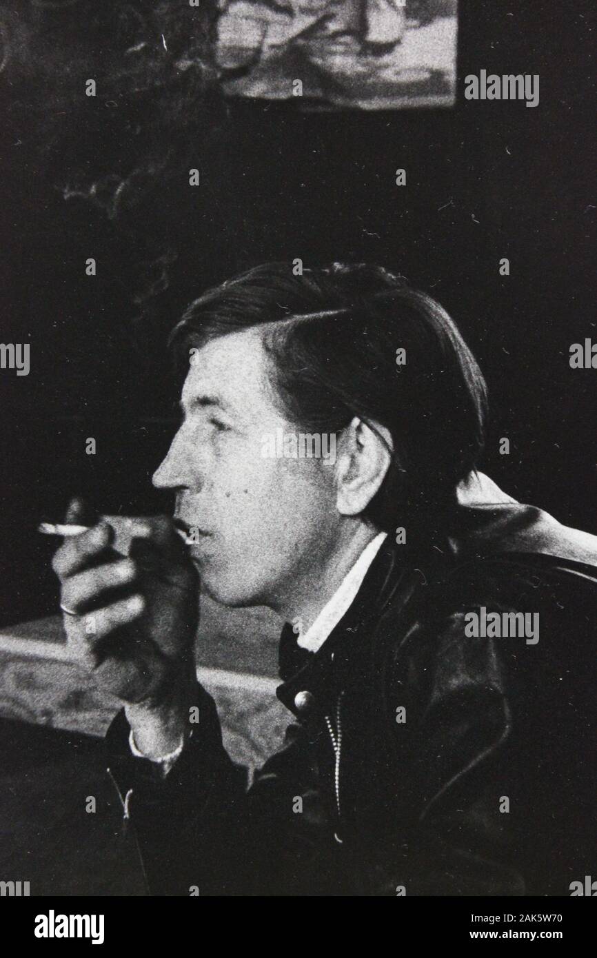 Fine 1970s black and white extreme photography of a man absorbed in ...