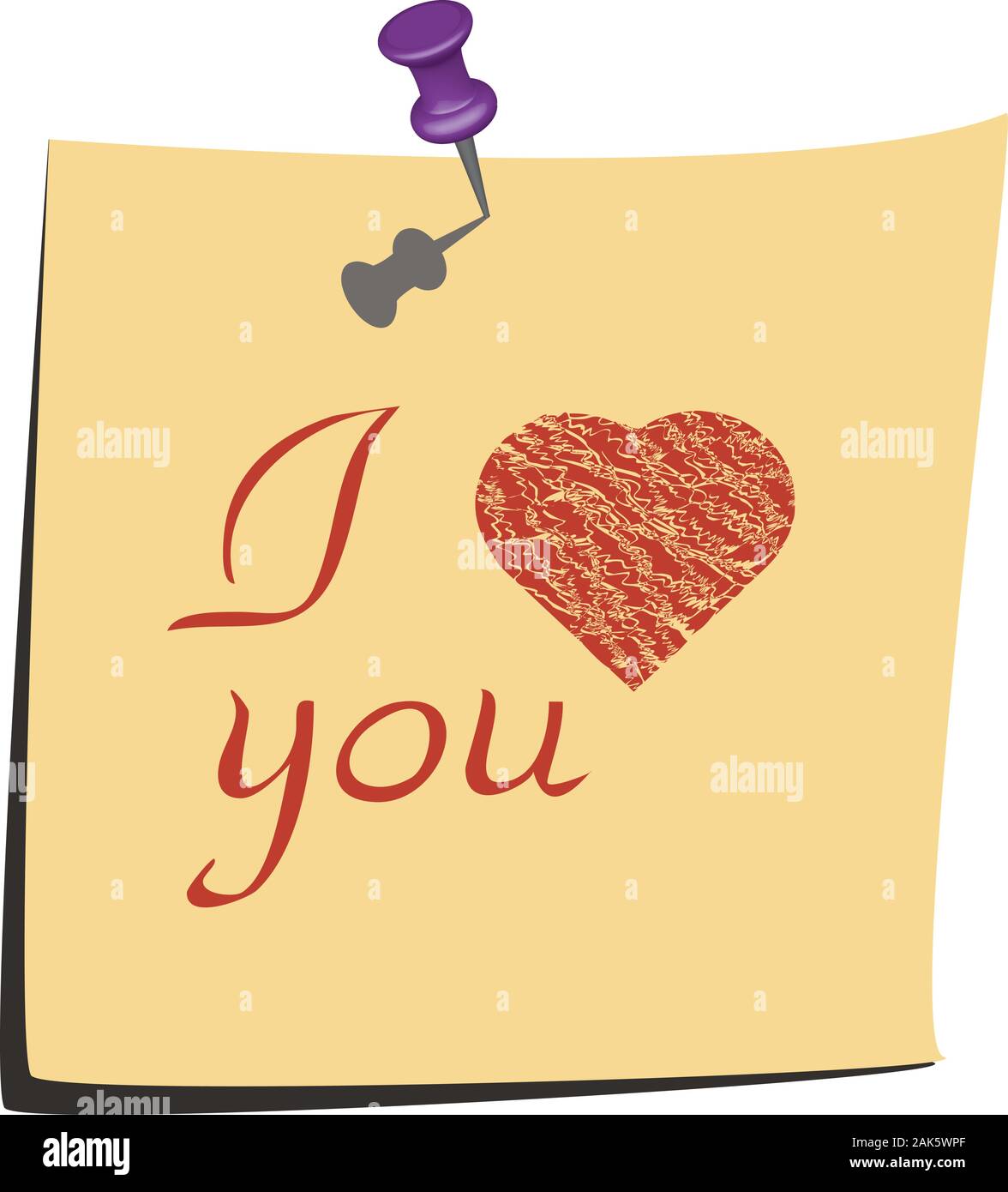 Illustration of love you paper note with heart Stock Vector Image & Art ...