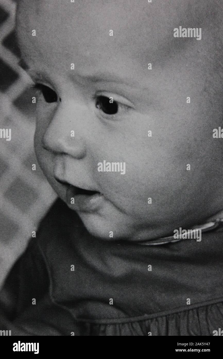 Fine 1970s black and white vintage photography of a cute happy baby ...