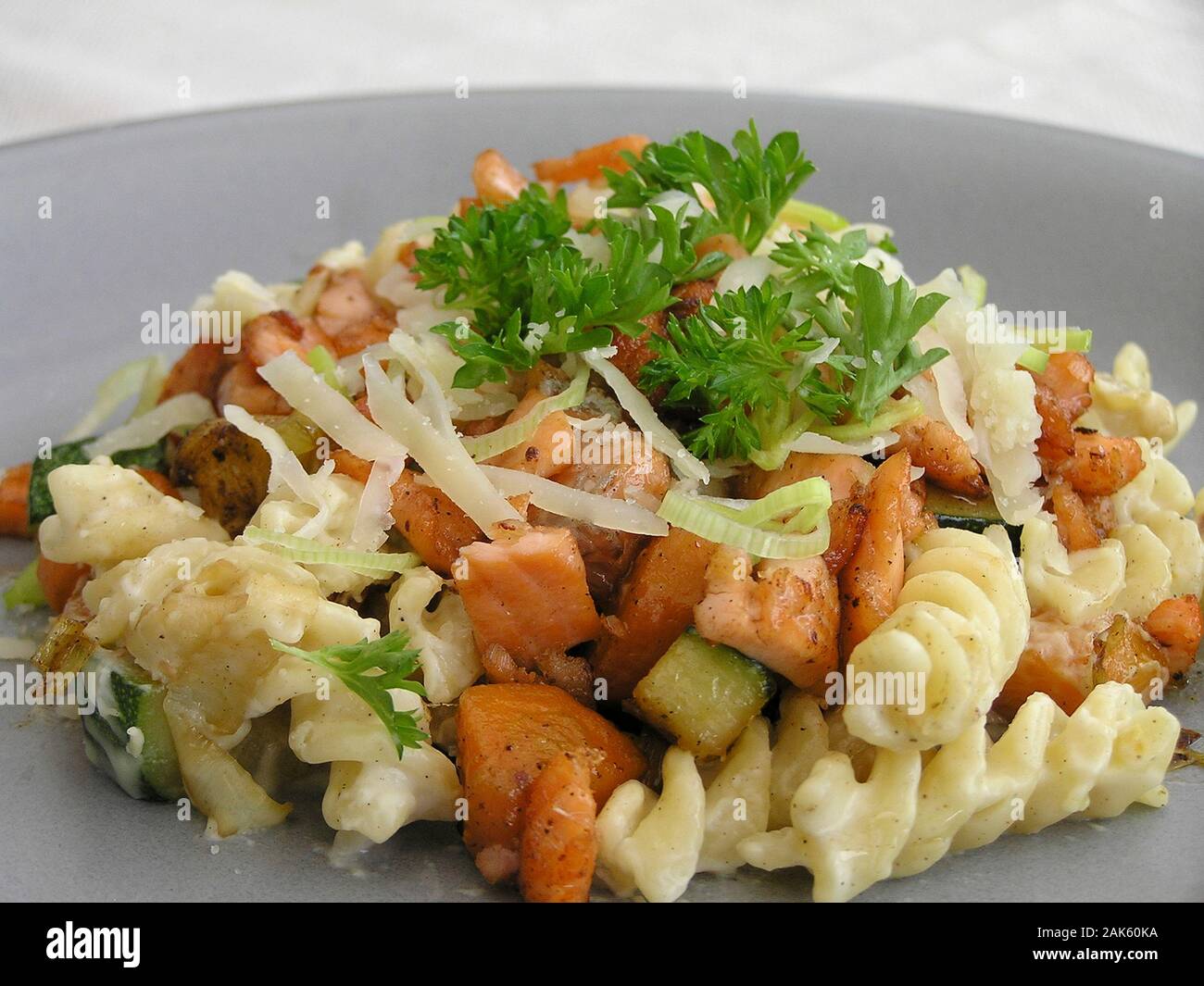 Fried char with pasta Stock Photo - Alamy