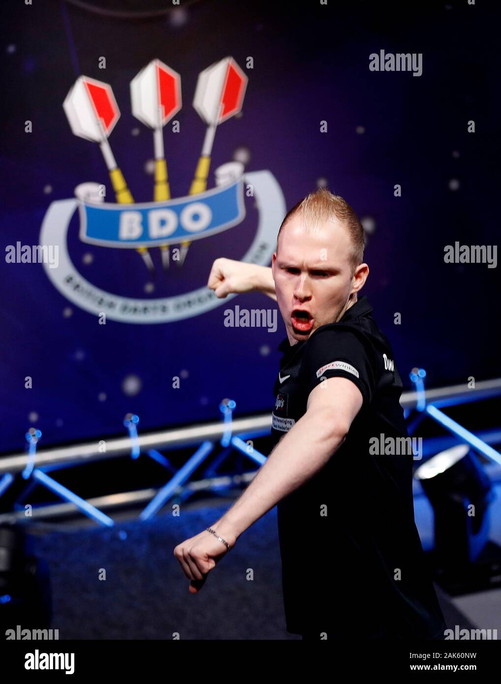 Dennie Olde Kalter celebrates winning during day four of the BDO World ...