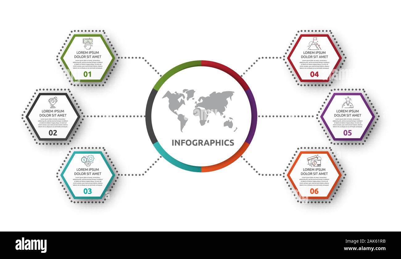 Vector infographic with main pentagon and 5 small pentagons. Used for ...