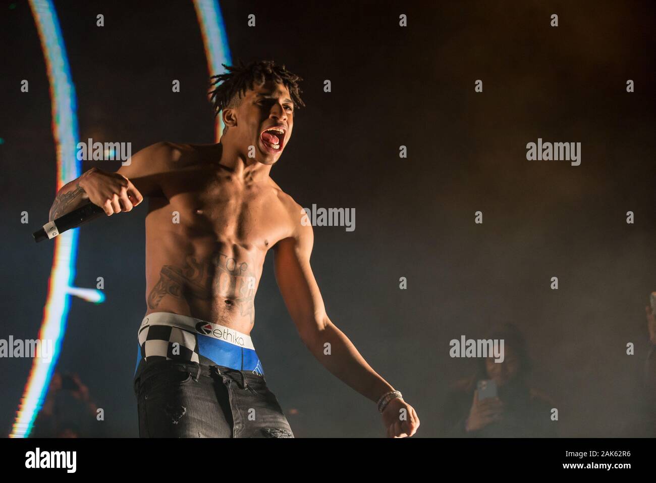 American rapper NLE Choppa performing at Winter Breakout festival 2019 ...