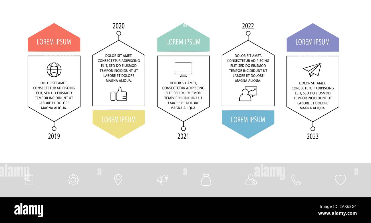 Vector infograph flat template. Shape with arrow for five diagrams, graph, flowchart, timeline ...