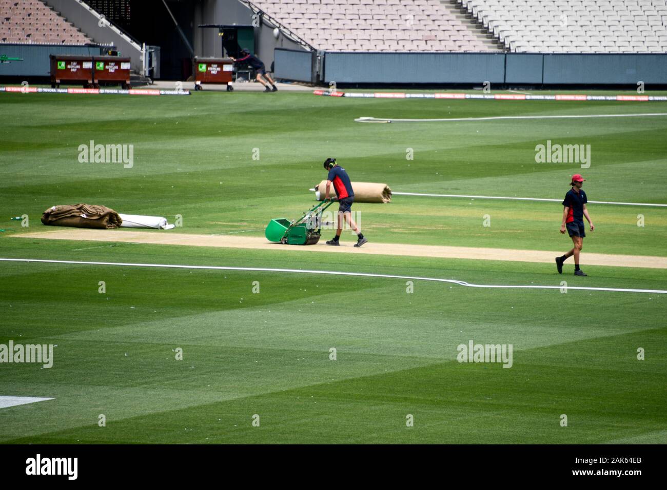 Cricket Pitch preparation at the MCG - Melbourne Cricket Ground), with ...