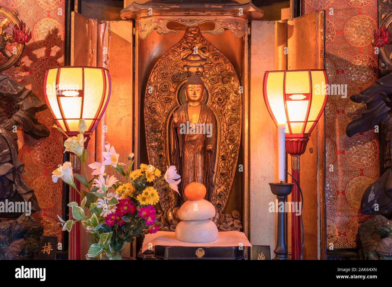 Interior of the temple Tendai Buddhism Gokokuin temple with thousand ...