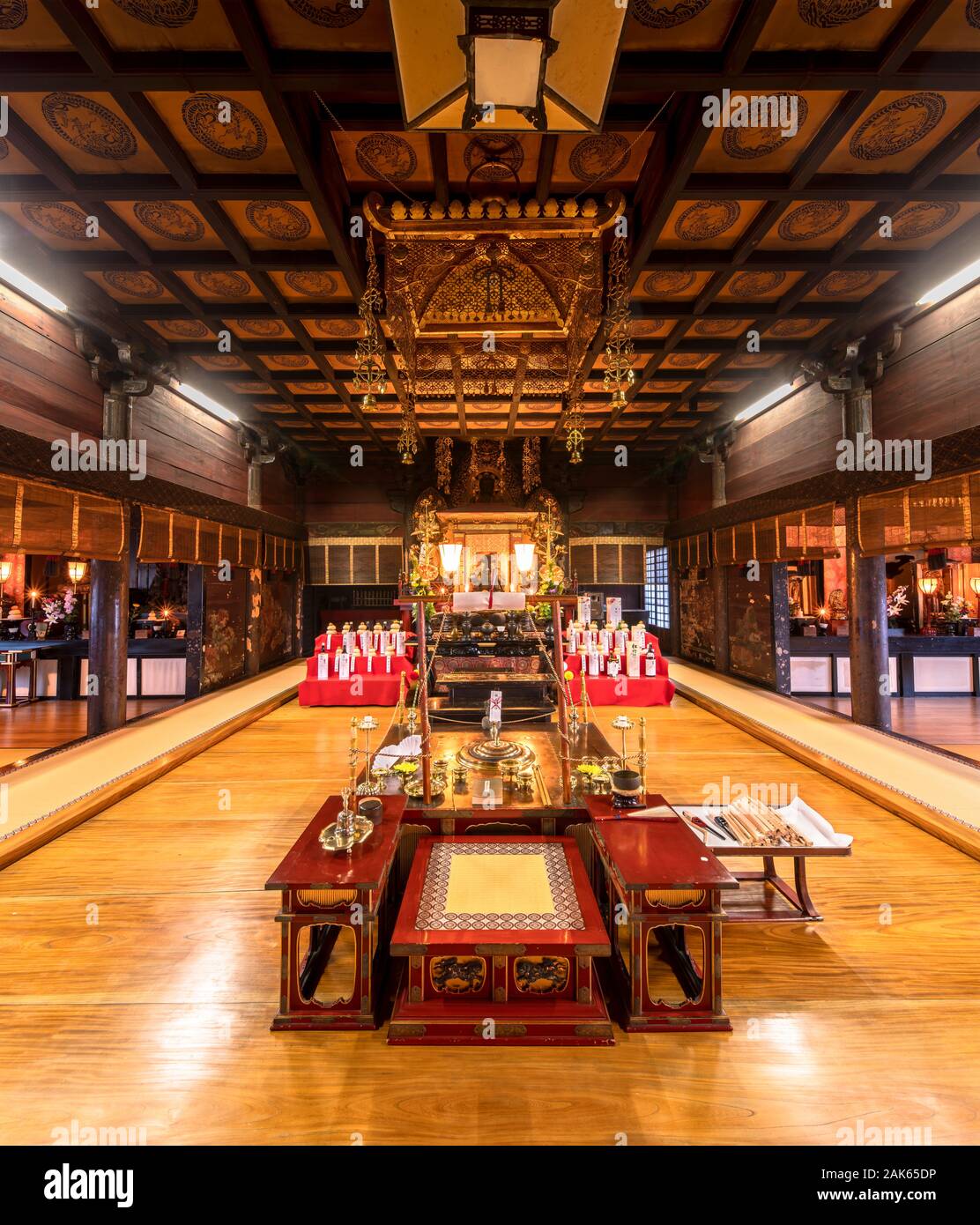 Interior of the temple Tendai Buddhism Gokokuin temple in the Ueno ...