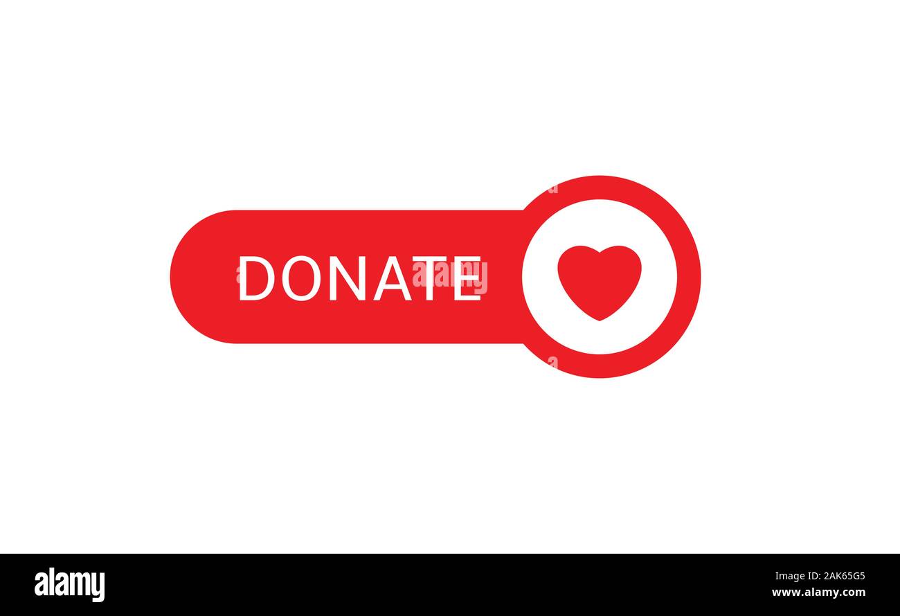 Donate button icon. Red button with red heart for your website ...