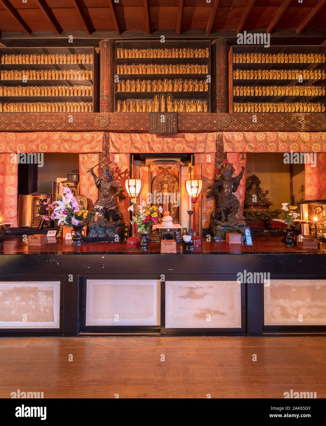 Interior of the temple Tendai Buddhism Gokokuin temple with thousand ...