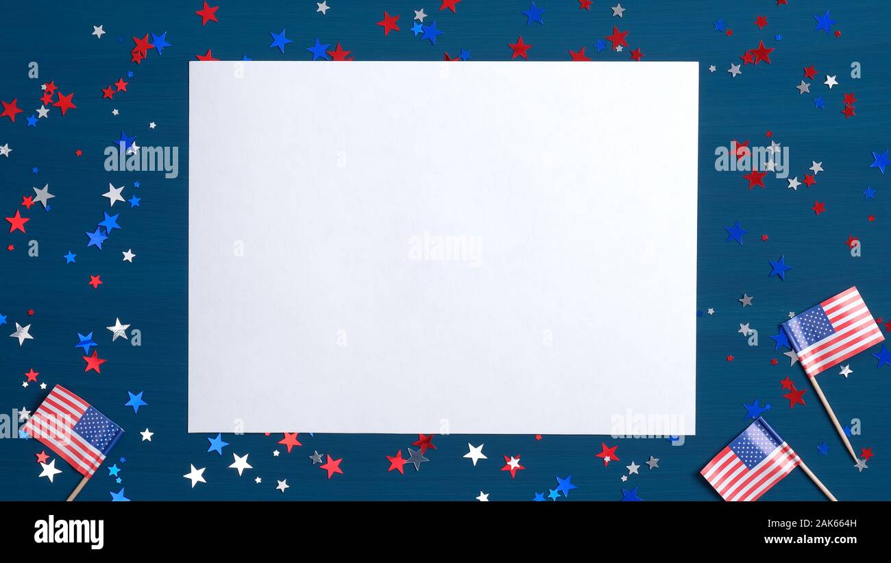 Happy Presidents Day background with blank paper card, confetti stars ...