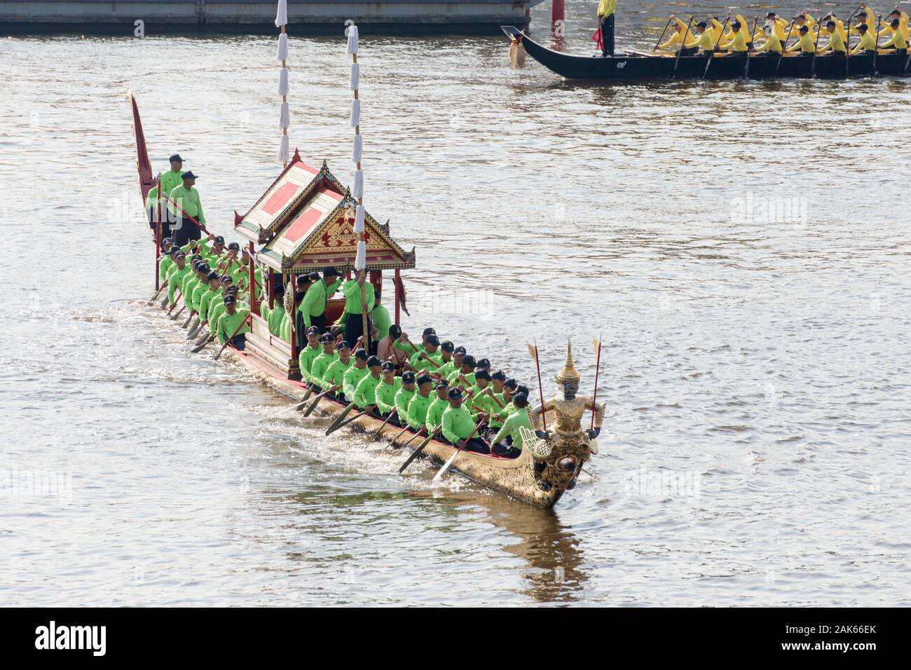 a sample run of the royal barge procession on the Chao Phraya River in ...