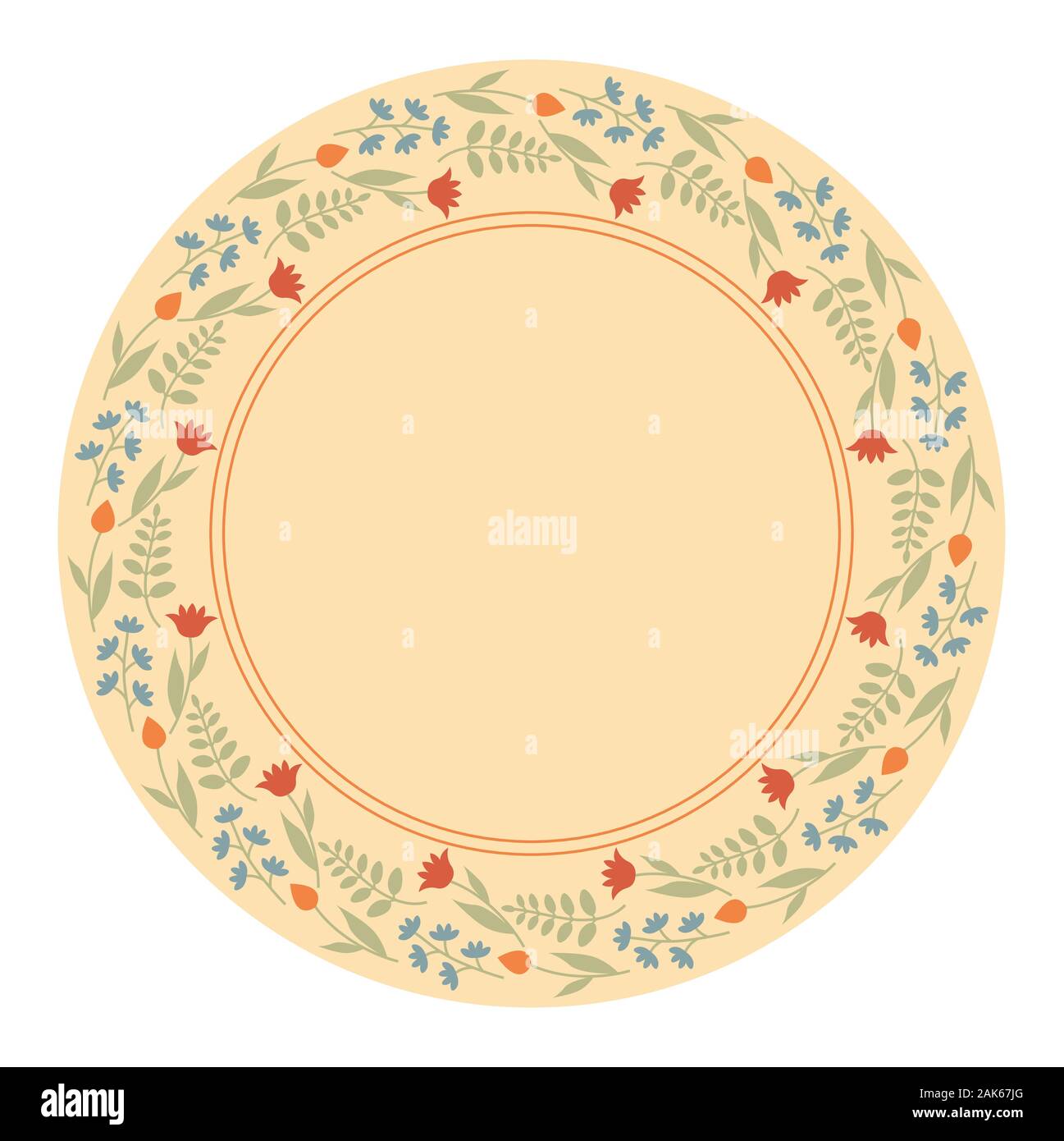 Decorative plate with round floral ornament. Circular floral frame with ...
