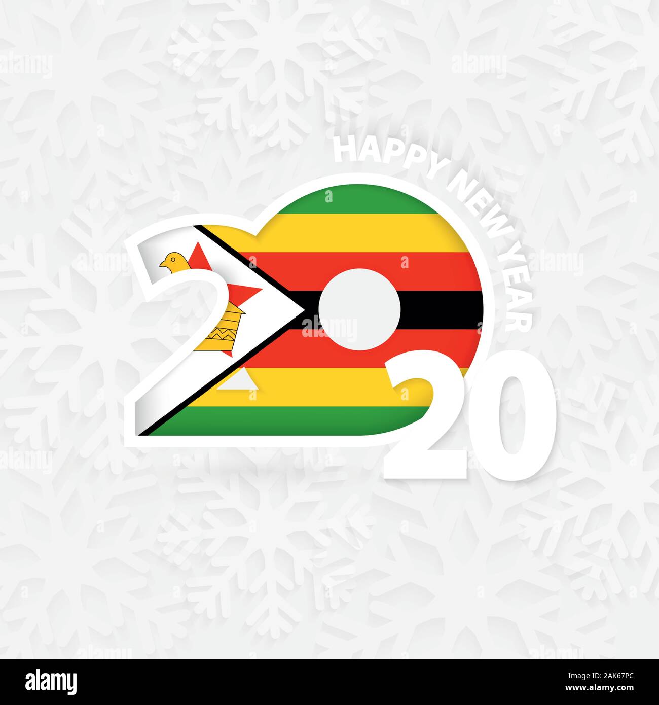 Happy New Year 2020 for Zimbabwe on snowflake background. Greeting ...