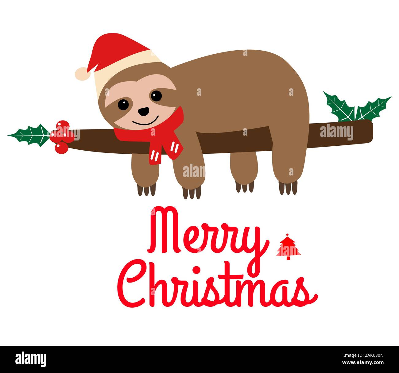 cute cartoon sloth icon on white background. flat style. christmas ...
