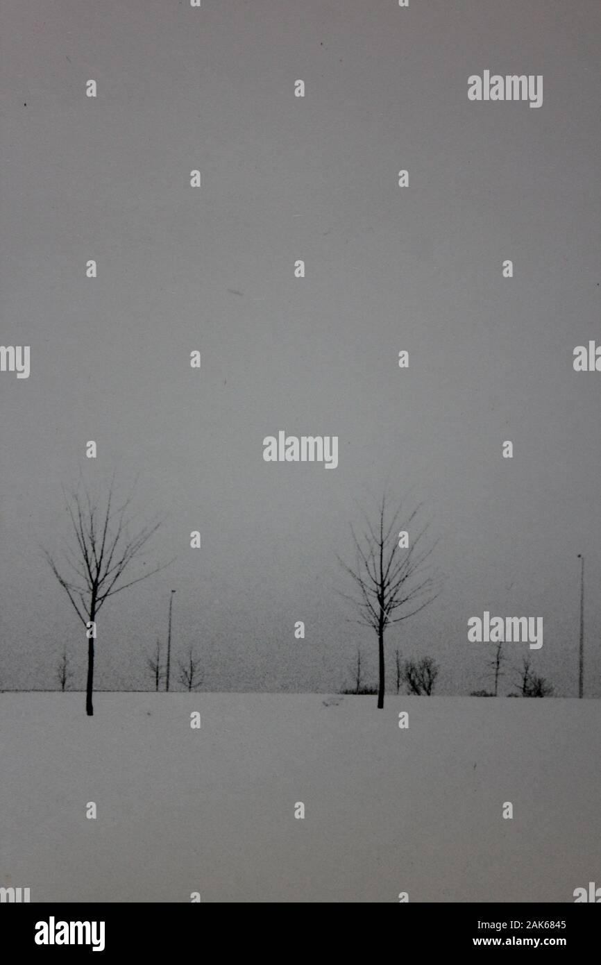 Fine seventies black and white extreme photography of a bleak winter ...