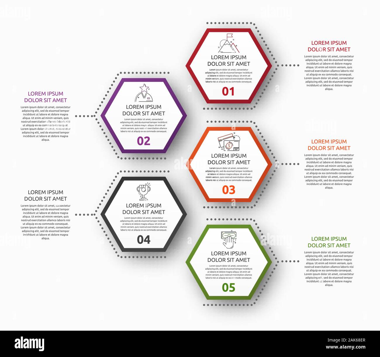 Vector infographic with 5 pentagons. Used for five diagrams, graph ...