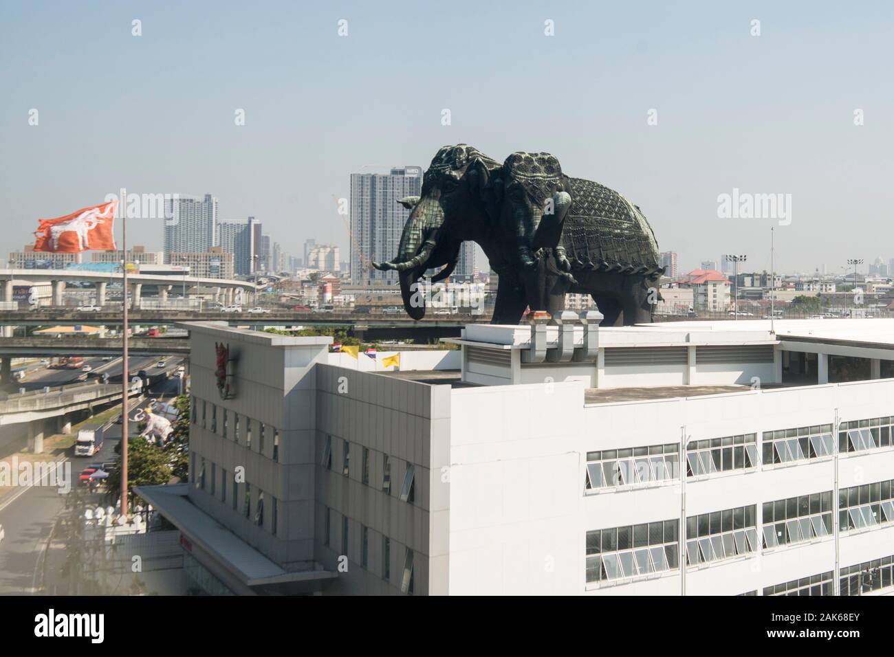 The 3 headed elephant statue of the Erewan Elephant Museum and temple ...