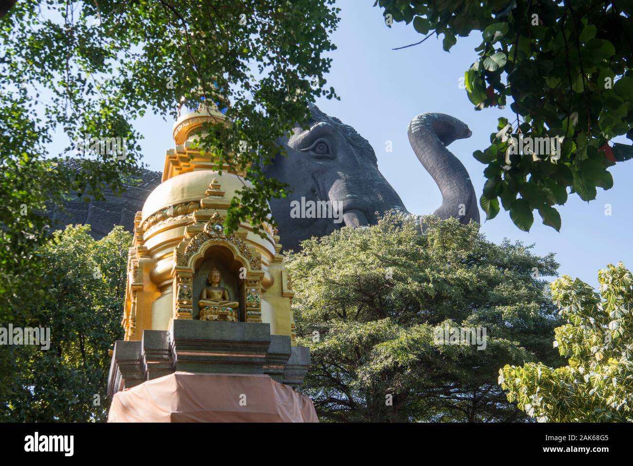The 3 headed elephant statue of the Erewan Elephant Museum and temple ...