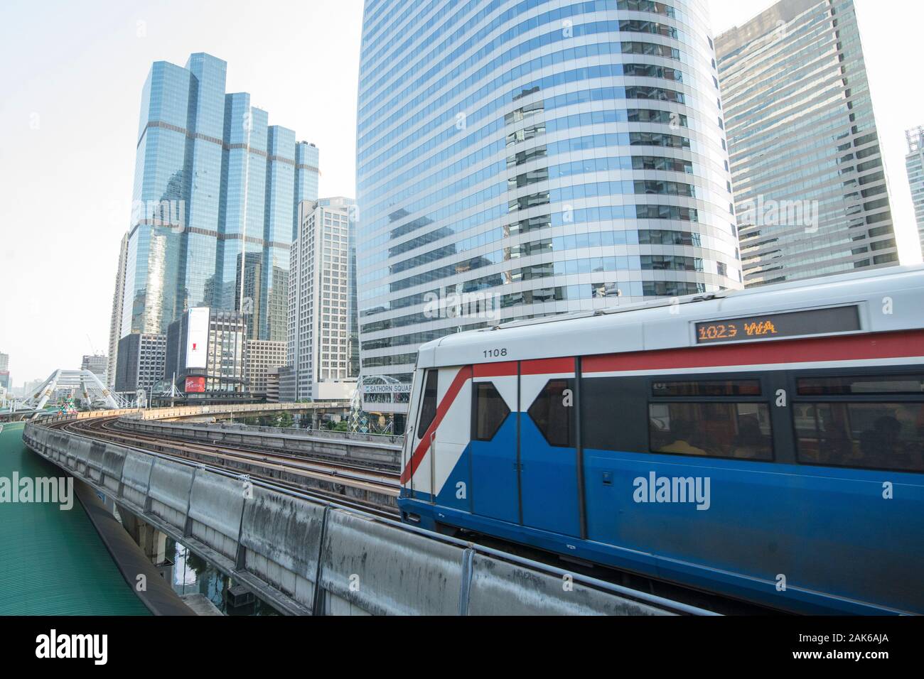 a skytrain of BTS in Silom in the city of Bangkok in Thailand in ...