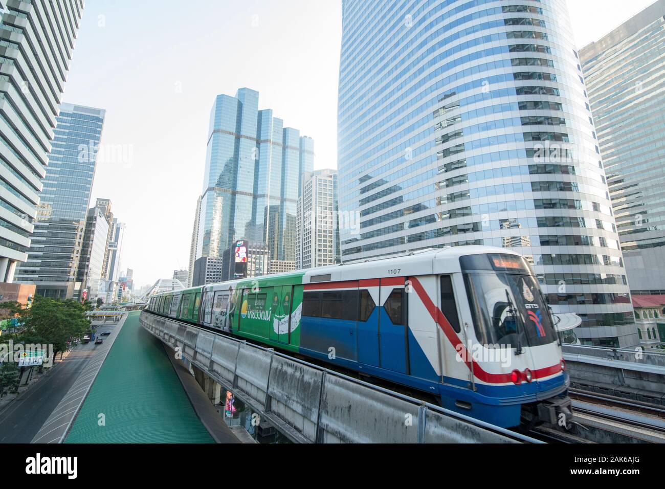 a skytrain of BTS in Silom in the city of Bangkok in Thailand in ...