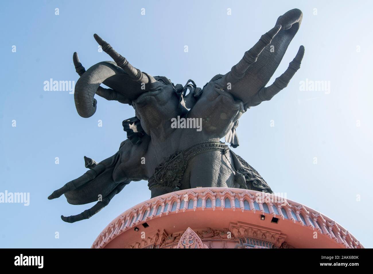 The 3 headed elephant statue of the Erewan Elephant Museum and temple ...