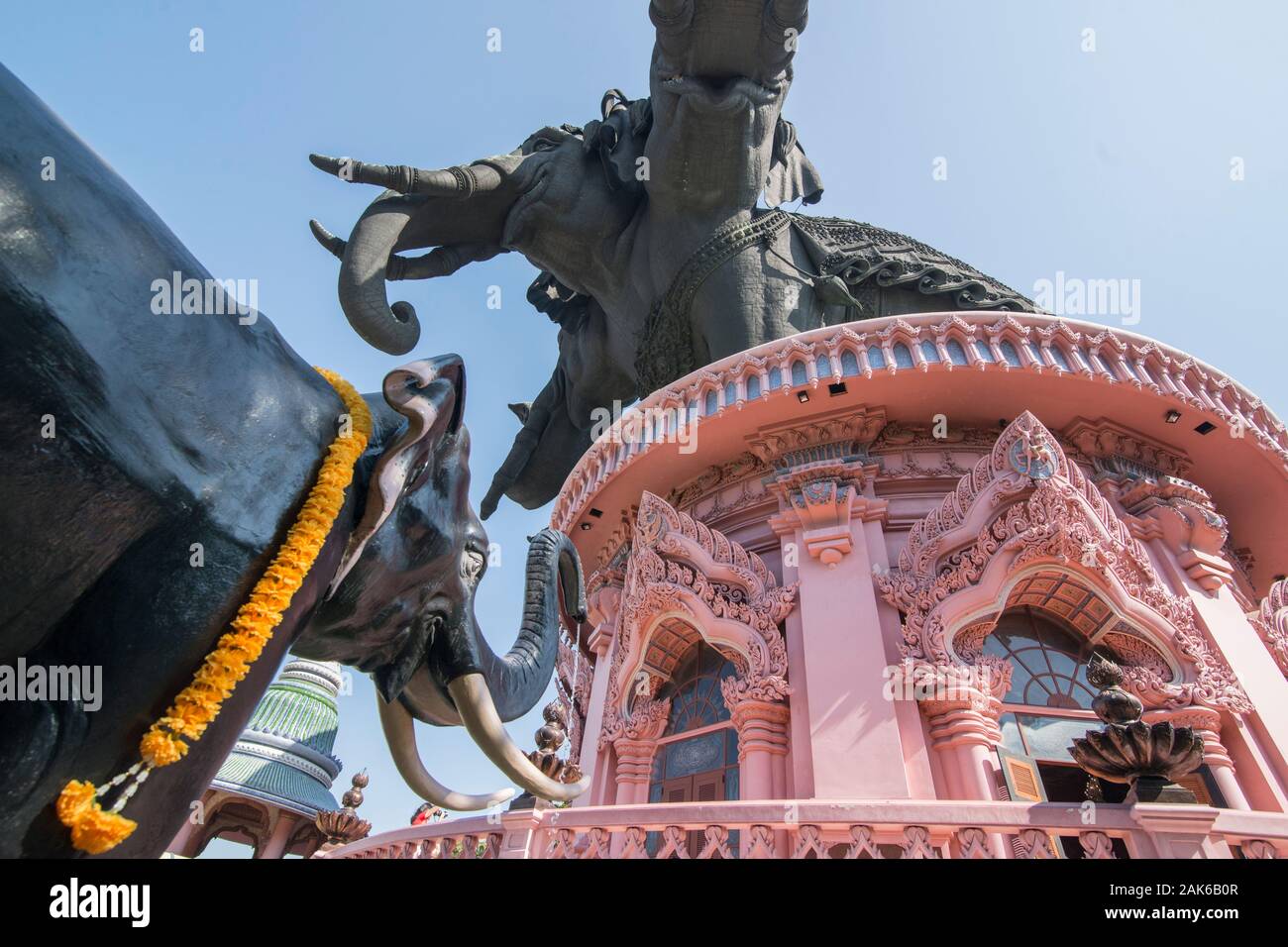 The 3 headed elephant statue of the Erewan Elephant Museum and temple ...