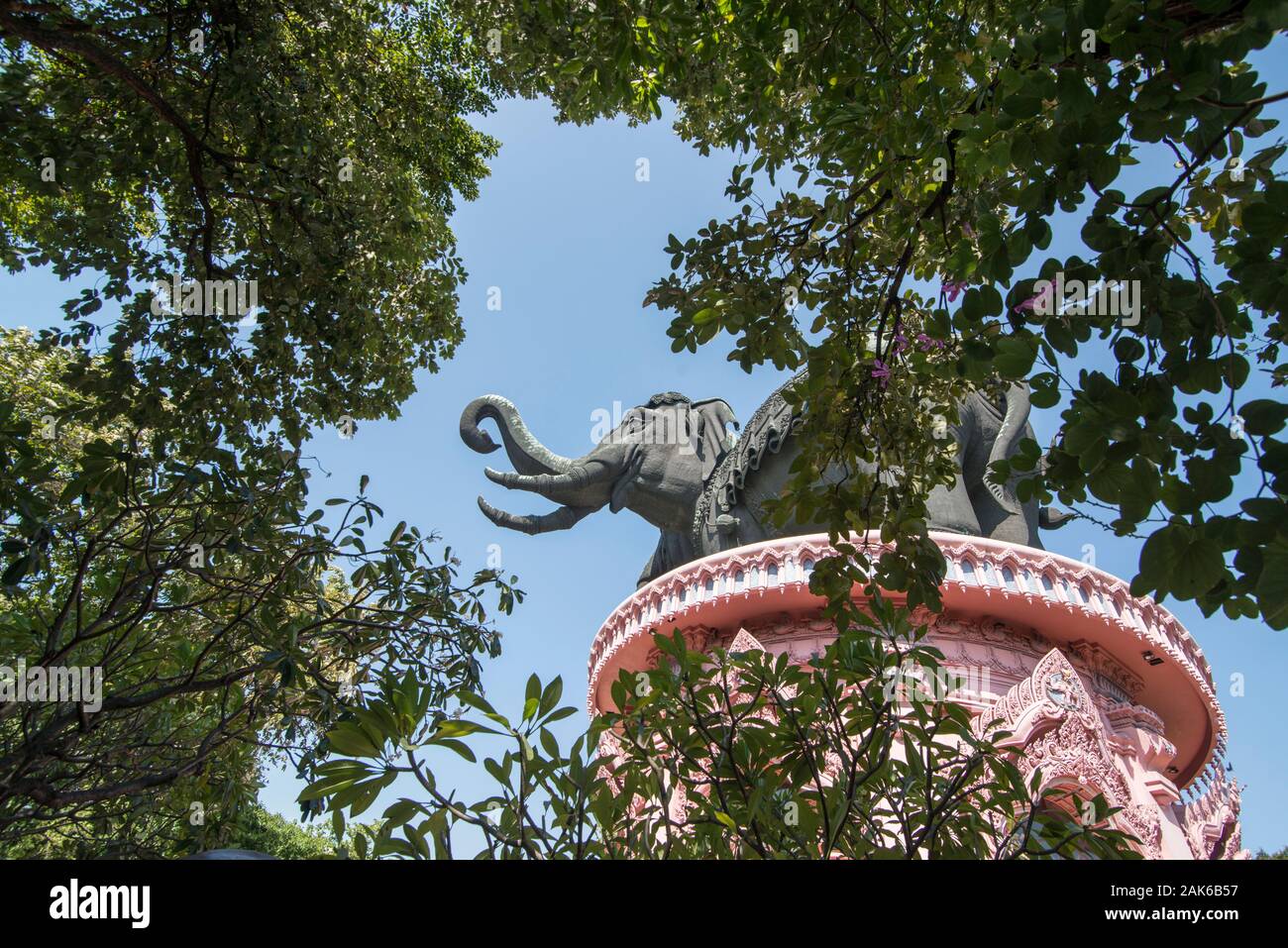 The 3 headed elephant statue of the Erewan Elephant Museum and temple ...