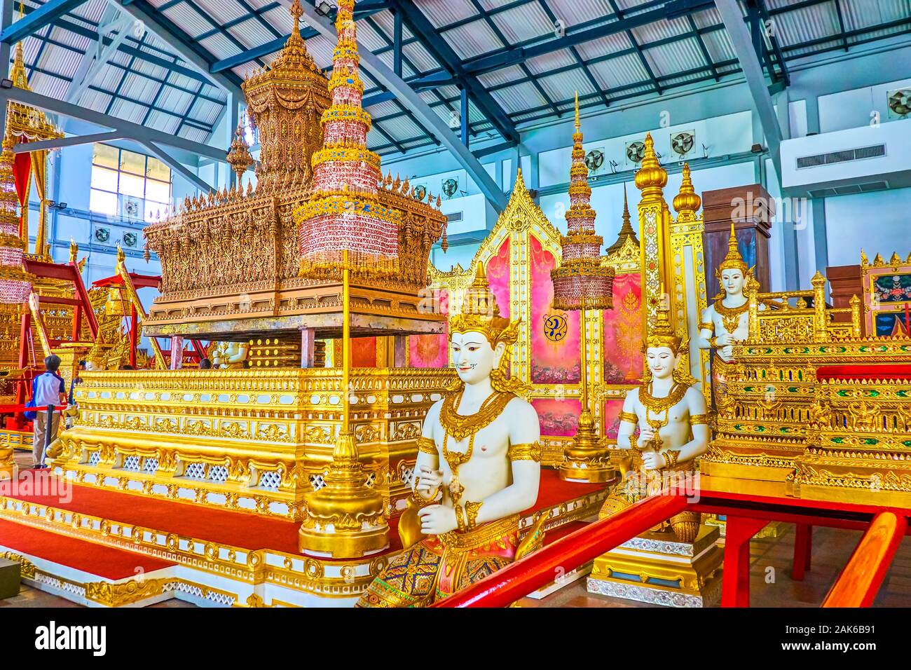 BANGKOK, THAILAND - APRIL 15, 2019: The line of Royal Chariots for the ...
