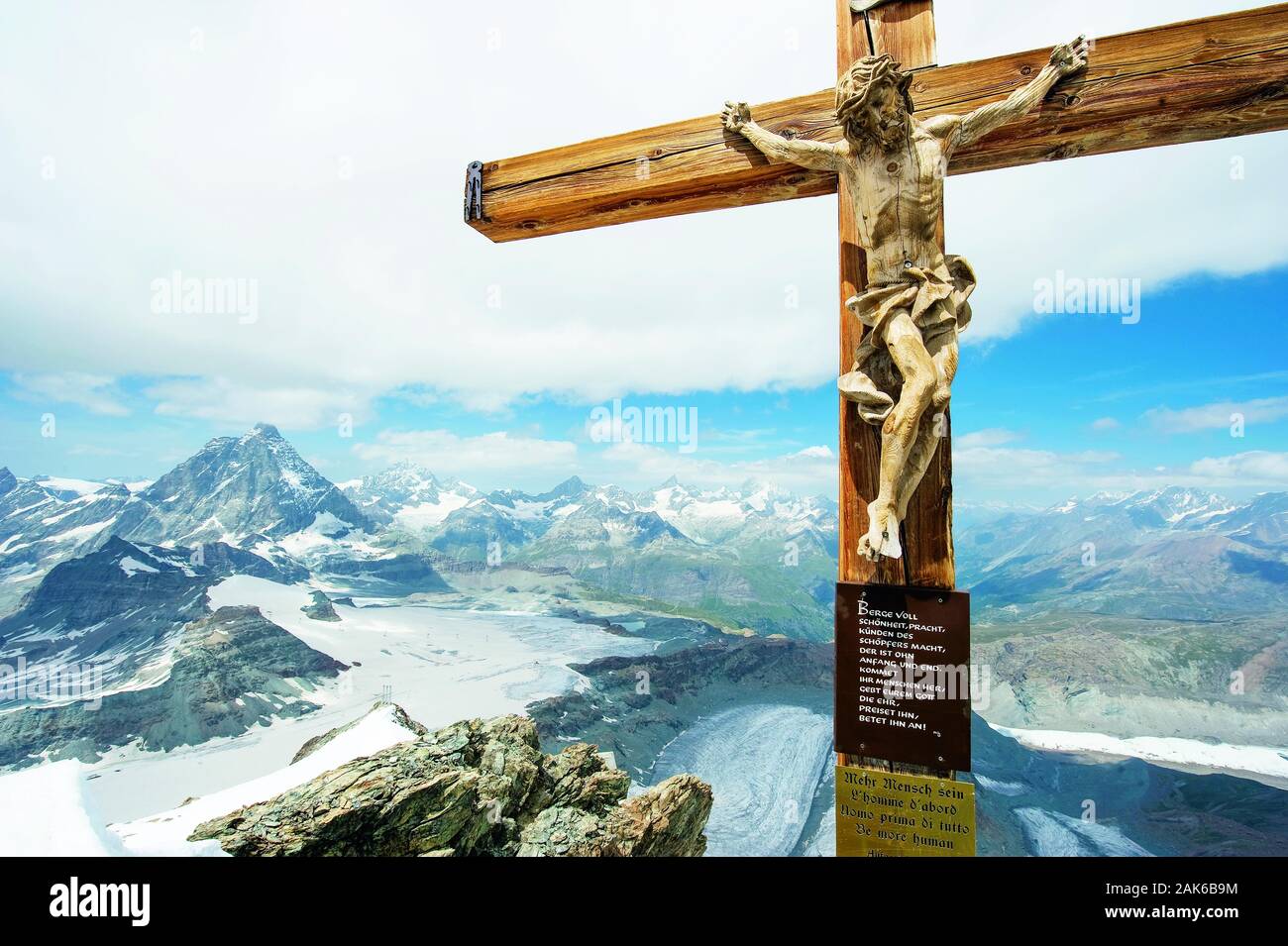 Kanton Wallis: Zematt, Gipfelkreuz auf dem Klein Matterhorn, Schweiz ...